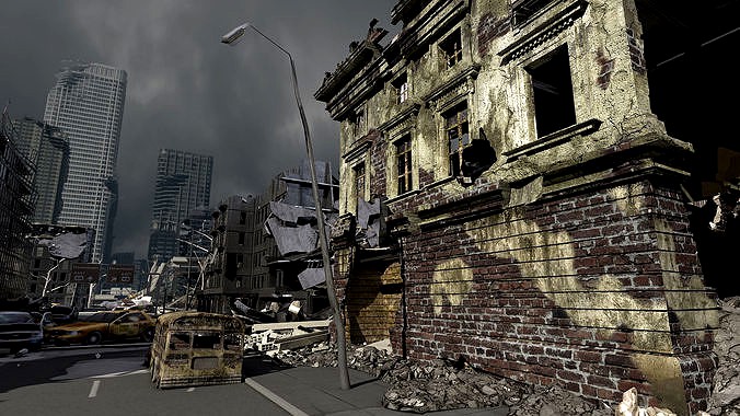 Ruined City Destroyed Cityscape 3d model
