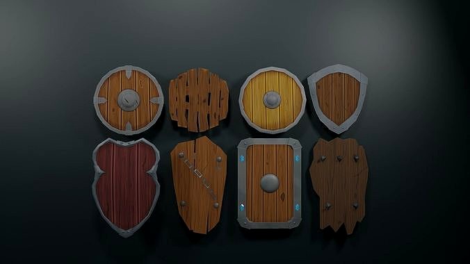 3D Low-poly Model cartoon shields pak