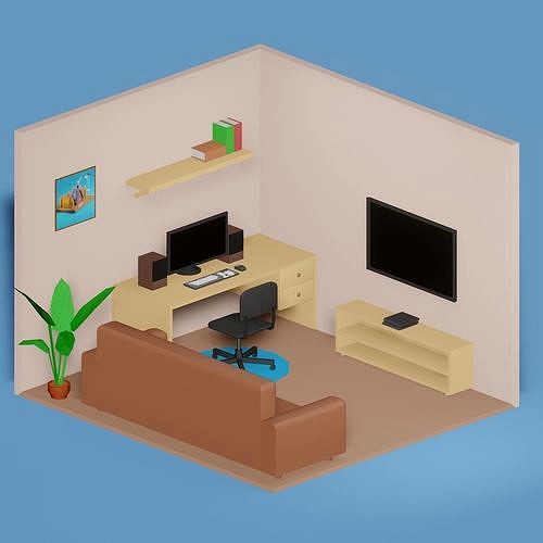 low poly interior 3d model pack