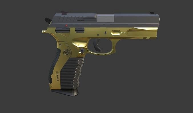Gold Gun with easy animation 3d model