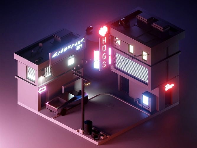 cyberpunk 2077 low-poly and cybertruck low-poly 3d model