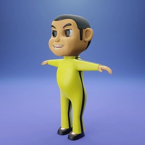 Boy Child in Bruce Lee suit Cute Character Cartoon 3D Model