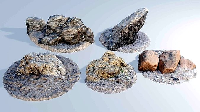 5 Photo-Scanned Beach Rocks - Clean Meshes - 4k texture maps 3d model