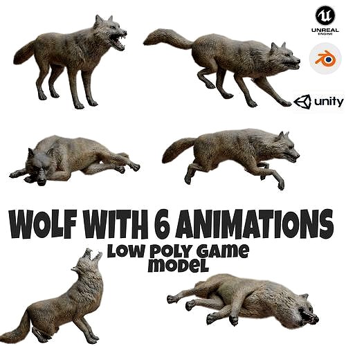 wolf 3d model low poly game ready model
