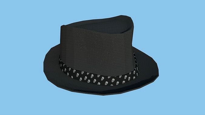 Black Skull Trilby Hat - Character Design Fashion 3d model