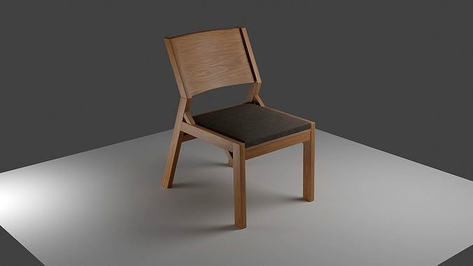 Wooden Chair cushioned seat Low Topology 3d model