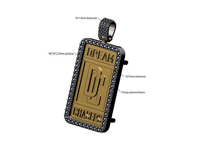 Iced dream chasers frame gold bar pendant and bail | 3D model