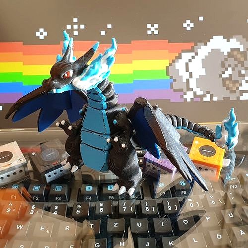 Mega Charizard X - Flexi Articulated Pokemon - print-in-place | 3D model