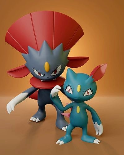 Pokemon - Sneasel and Weavile with 2 different poses each | 3D model