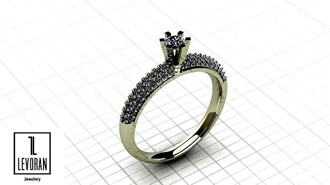 Solitaire pave ring stl file | 3D model