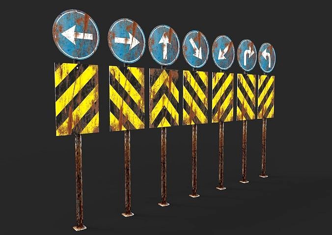 Rectangular and Round Traffic Sign Rust 7 Piece 3d model