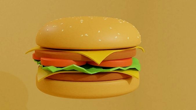 Simple burger with double cheese 3d model