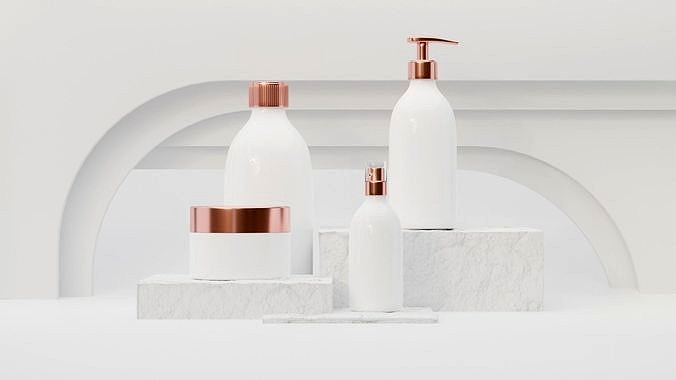 Cosmetics 3D model products White and Copper