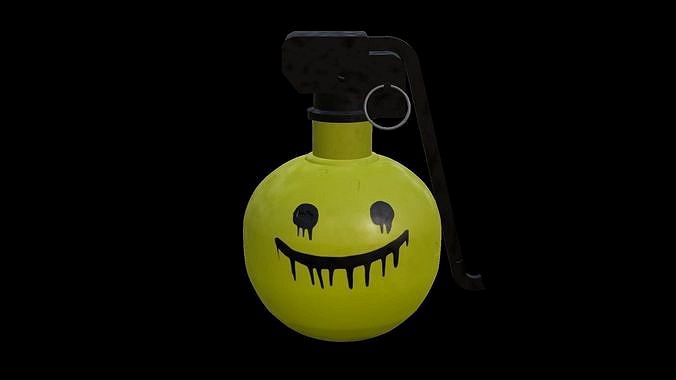 Yellow grenade with smiley face low-poly PBR game ready 3d model
