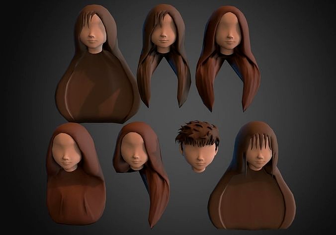 7x hair styles pack low poly 3d model