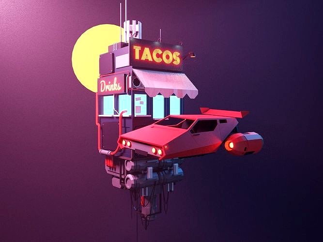 Cyberpunk Hover Car Game-Ready Low-poly 3D model