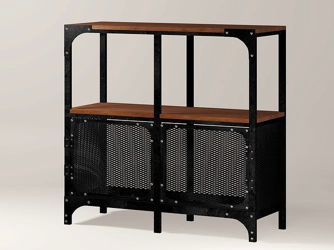 Iron and Wood TV Stand 3D Model with Textures