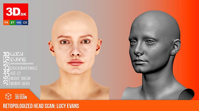 Retopologized Male 3D Head scan - Lucy Evans model