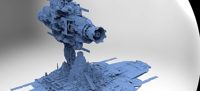Alien Ship Over Colossal Gods Pyramid set 3d model