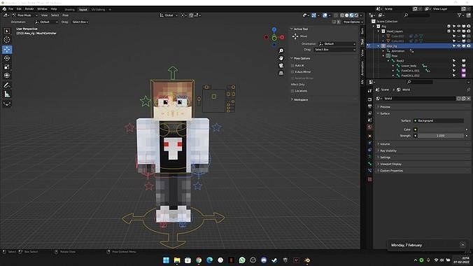 Minecraft 3D character rig for Blender animations model