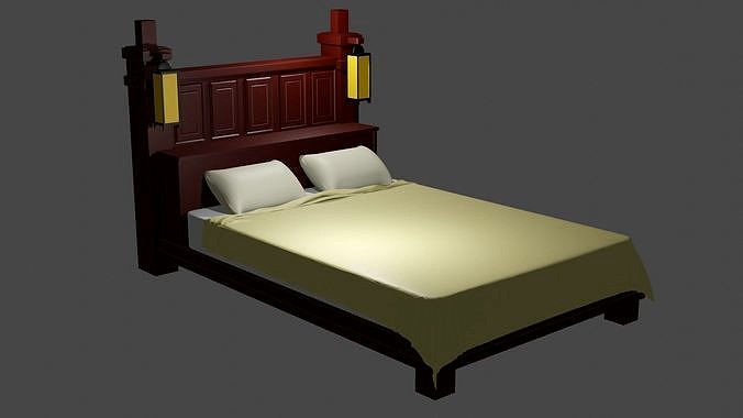 Stylized Wooden Bed low-poly house ready 3D model