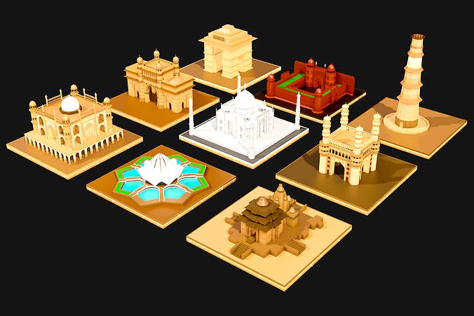 Low Poly Indian Monuments Low-poly Landmarks 3d model
