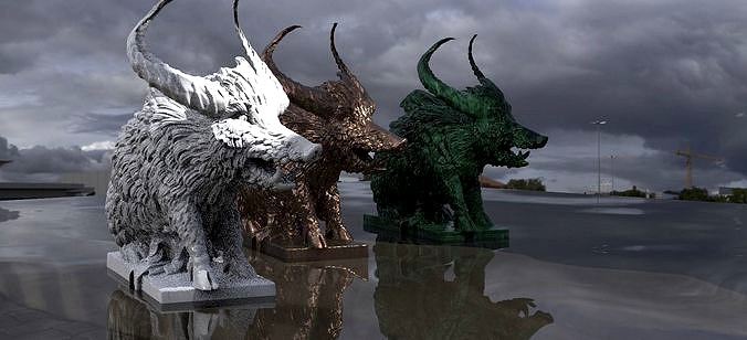 Horned Wild Boar Statue 3d model