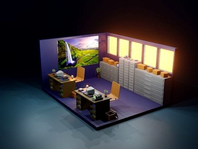 Office room Low poly blender modeling 3d