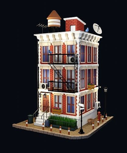 Brick European apartment building 3d model