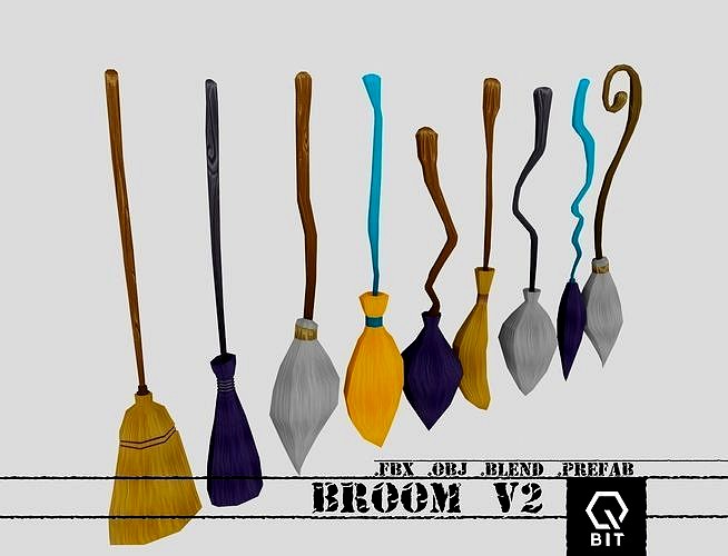 Broom pack v2 low poly cartoon 3d model