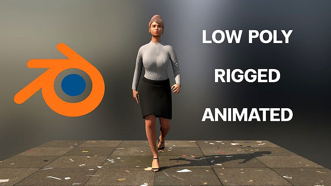 3d model - Office lady - walk cycle Animated