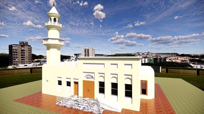 Mosque Masjid with concrete Minaret in Revit 3d model