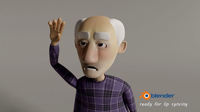 Old man cartoon Low-poly 3D model by rig blender