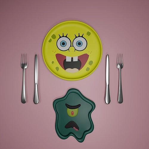 2 plates from the SpongeBob universe 3d model