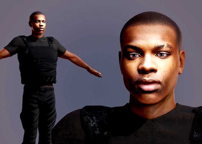 Realistic Black Afro Man Character Rigged Low poly 3d model