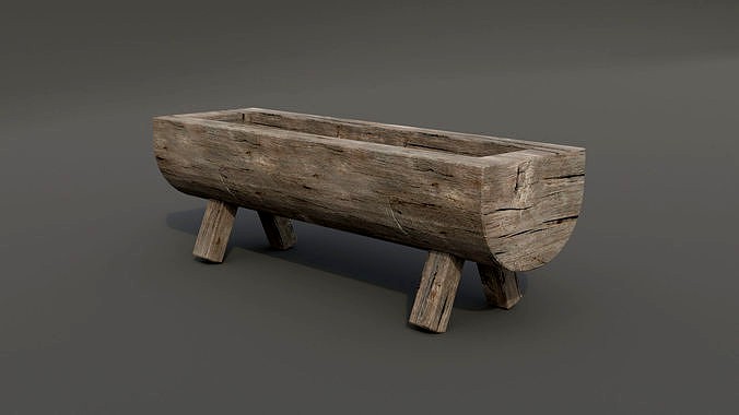 Medieval Wooden Trough Made With Tree Trunk 3d model