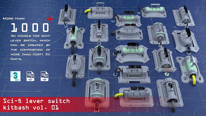 Sci-fi lever switch kitbash vol 01 3d model