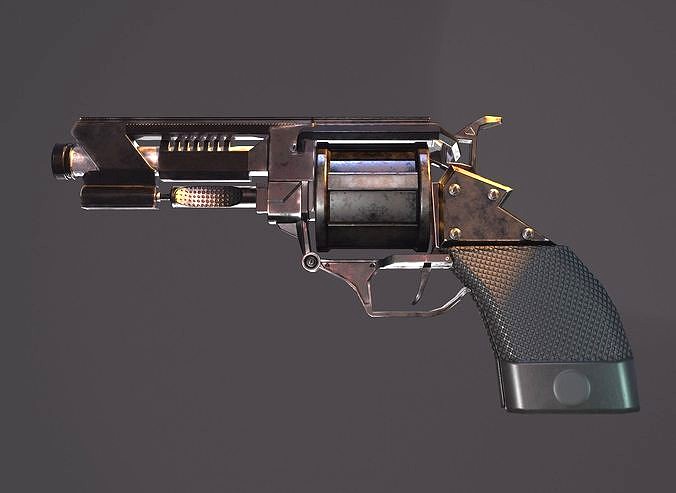 Concept a low-poly model of a fictional revolver model 3d