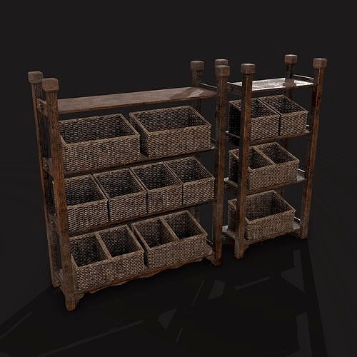 Medieval Shelves with Baskets Display 3d model