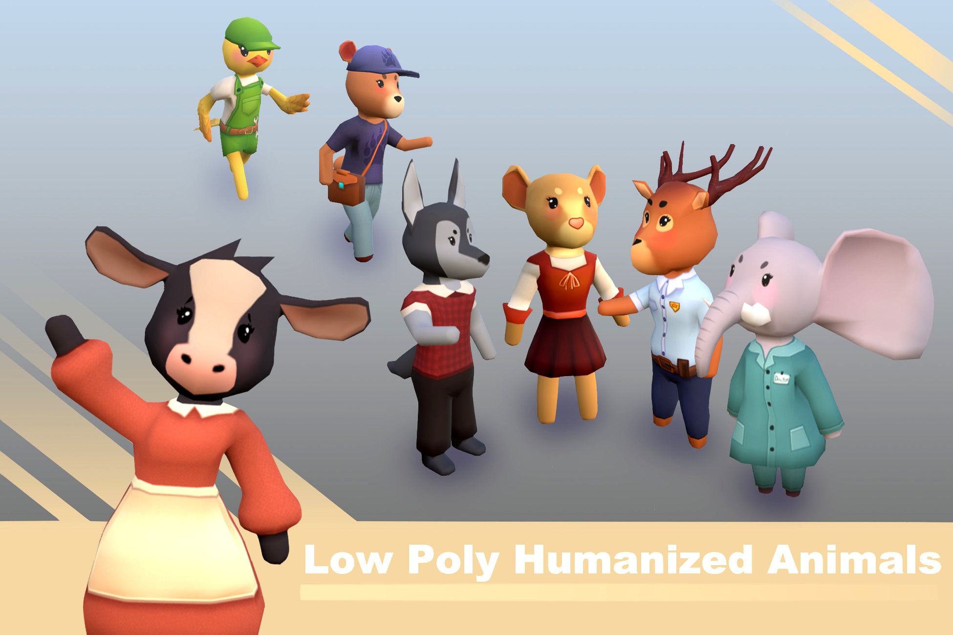 Low Poly Humanized Animals 3d model