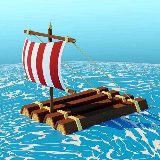 Low poly Cartoon Raft 3d model