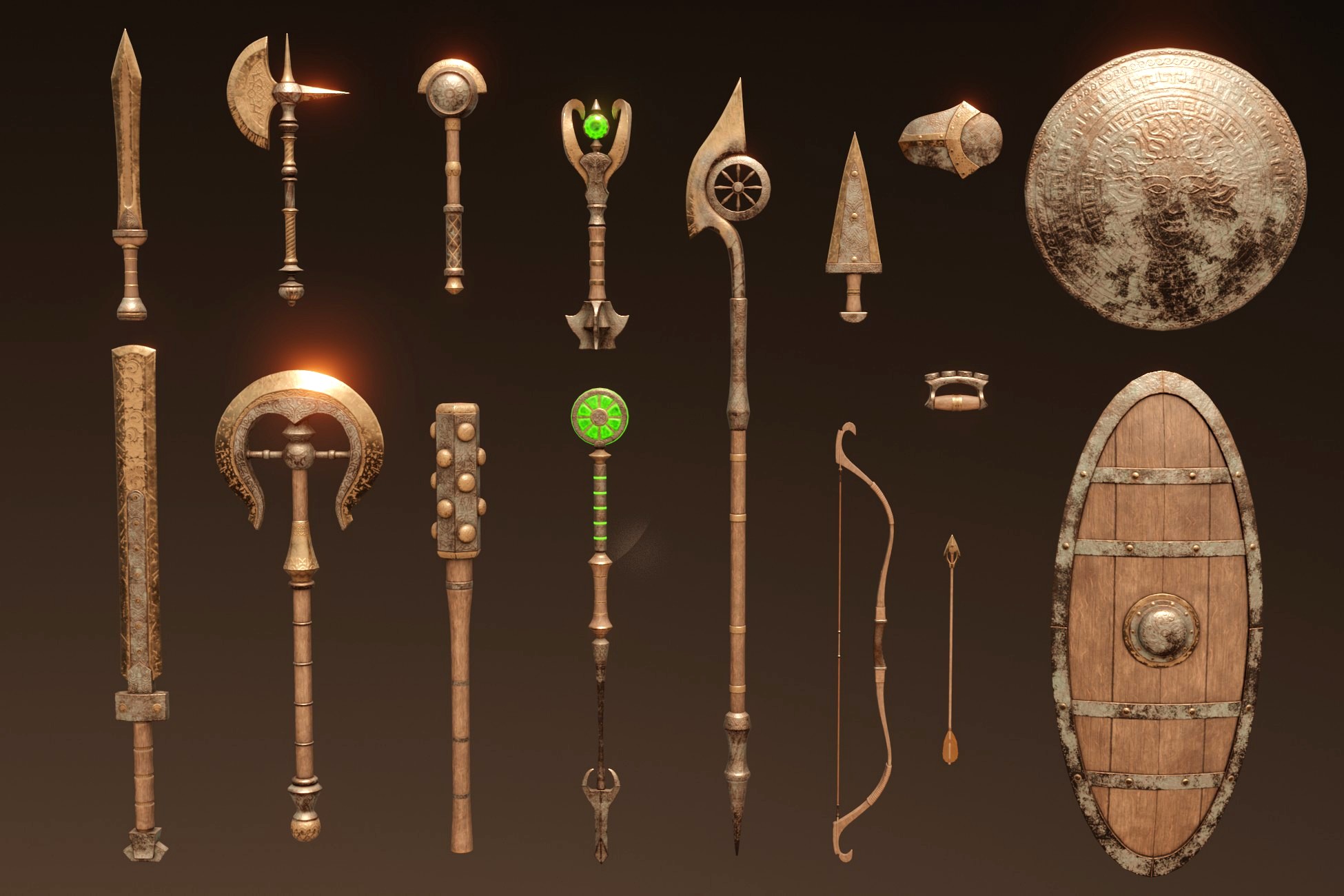 Bronze Fantasy Weapon Set 3d model