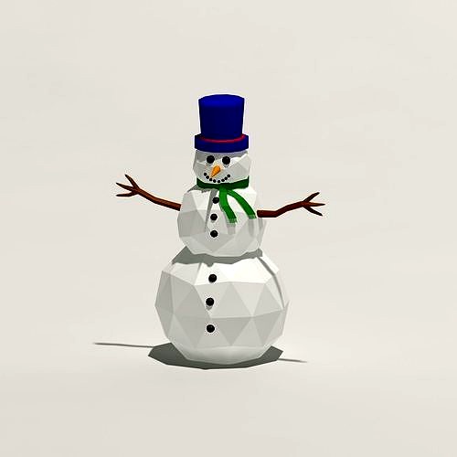 Cartoon low poly snowman 3d model
