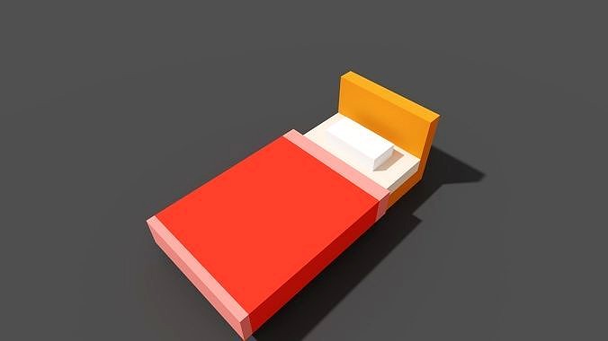 Pixelated low-poly single bed 3d model