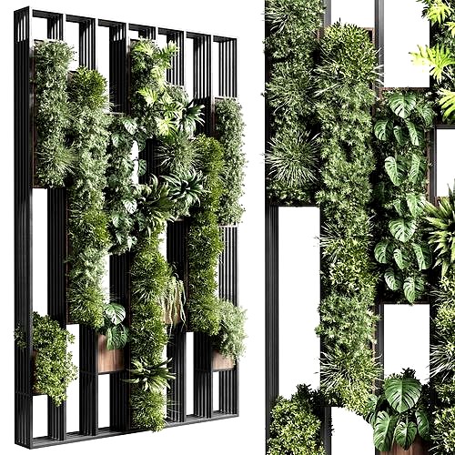 plants set partition in Vertical graden wall decor box 3d model