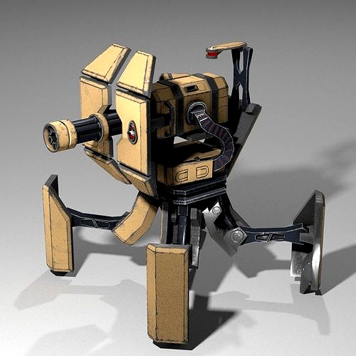 Military low-poly folding turret with animation 3d model