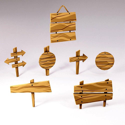 Sign boards low poly 3d model set 4
