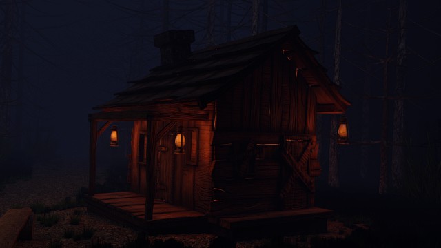 haunted wooden cabin with interior lowpoly low-poly 3d model