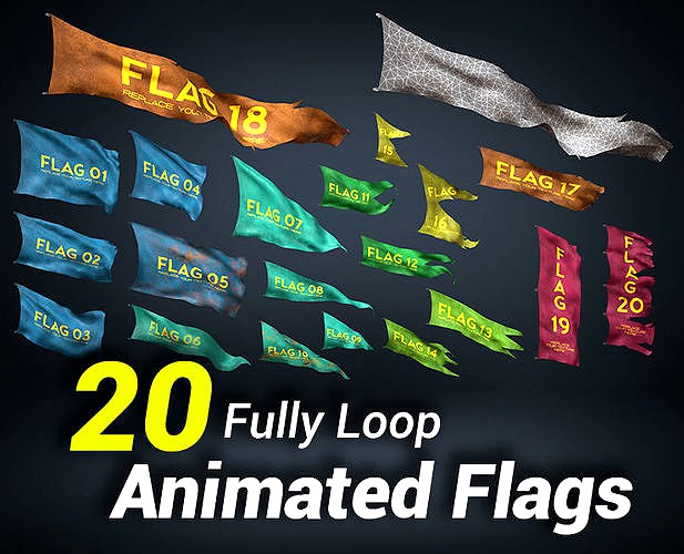 20 Fully Loop Animated Flags 3d model