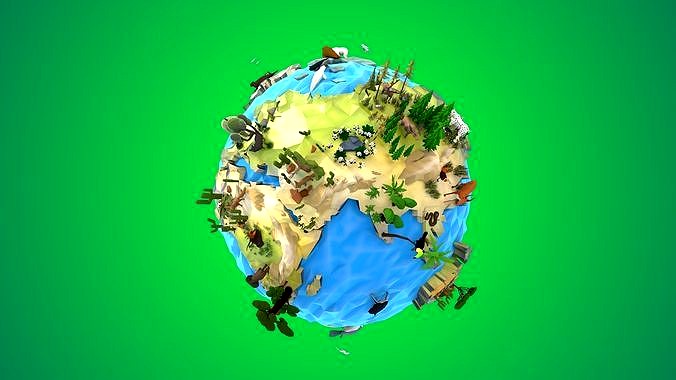 Planet Earth Low Poly Art Style with animal flora and fauna 3d model